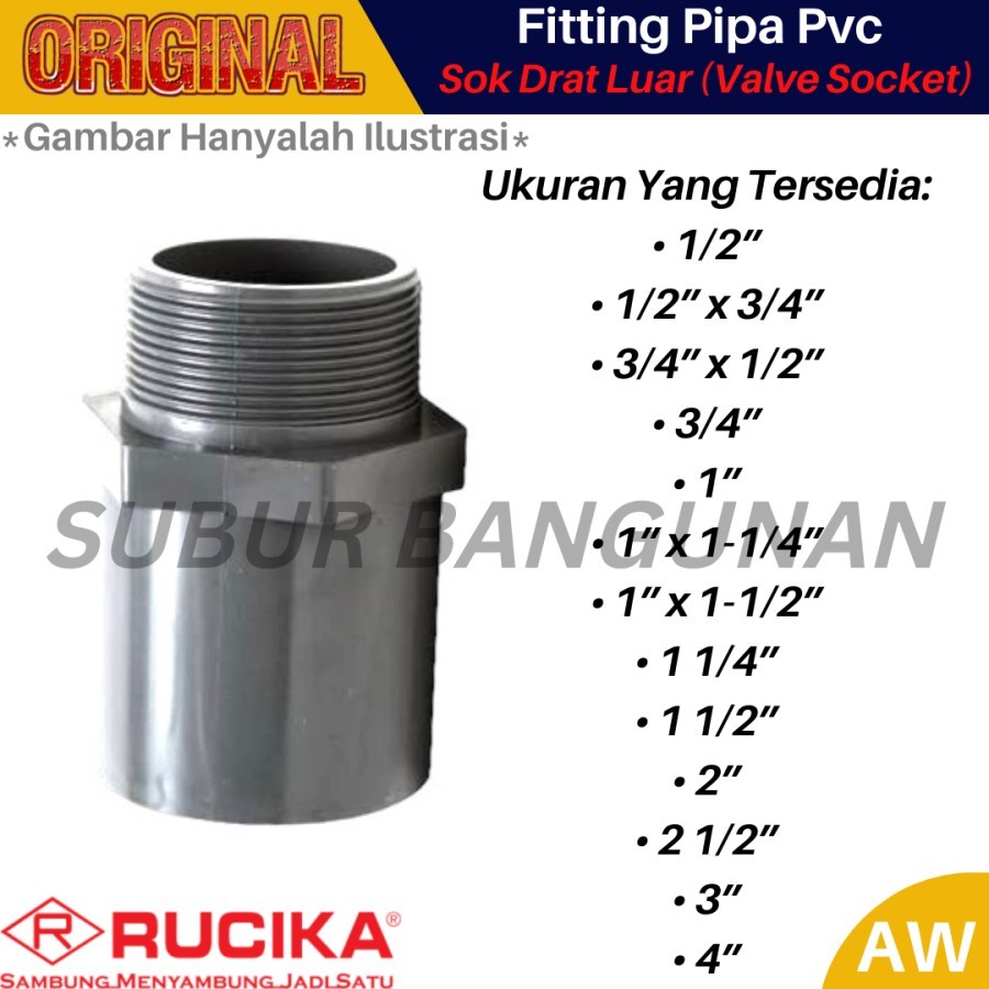 Jual Sok Drat Luar Valve Socket AW 1/2" 3/4" 1" 1-1/4" 1-1/2" 2" 2-1/2 ...