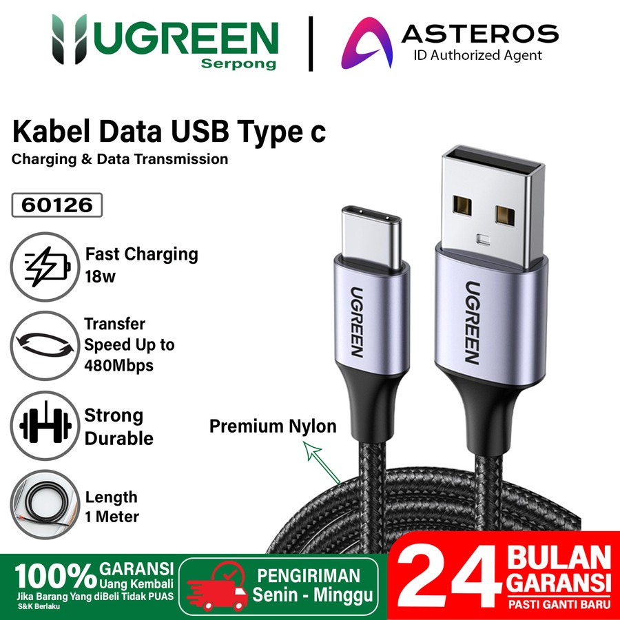 Jual Ugreen Nylon Kabel Charger Type C 3A Panjang 25cm 100cm 150cm 200cm 300cm Original - Kabel ...
