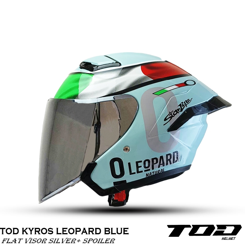 Jual HELM TOD KYROS MOTIF LEOPARD AQUA BLUE PAKET GANTENG SNI ORIGINAL ...