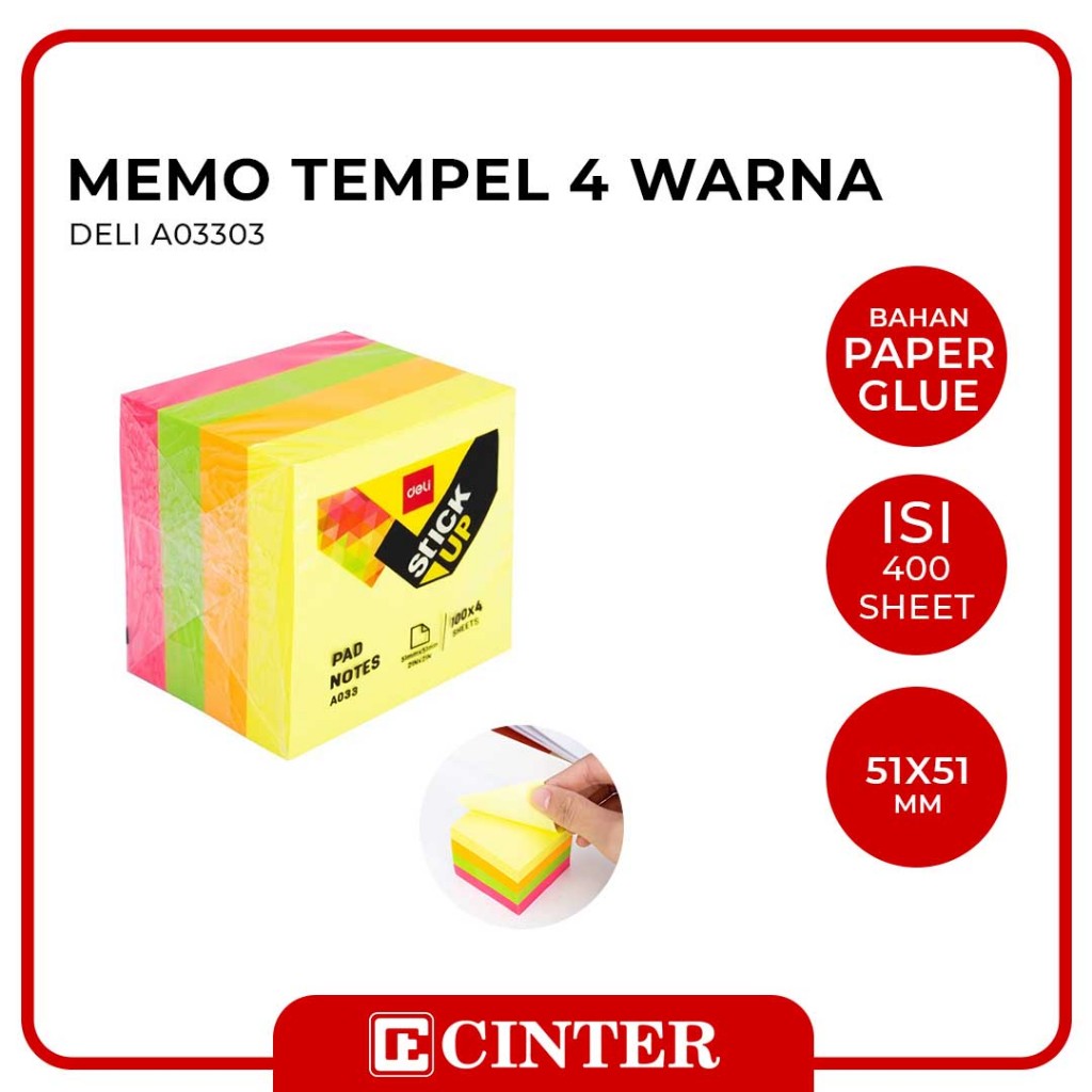 Jual DELI - NOTES TEMPEL / MEMO / STICKY NOTE UKURAN 51X51MM 4 WARNA ...