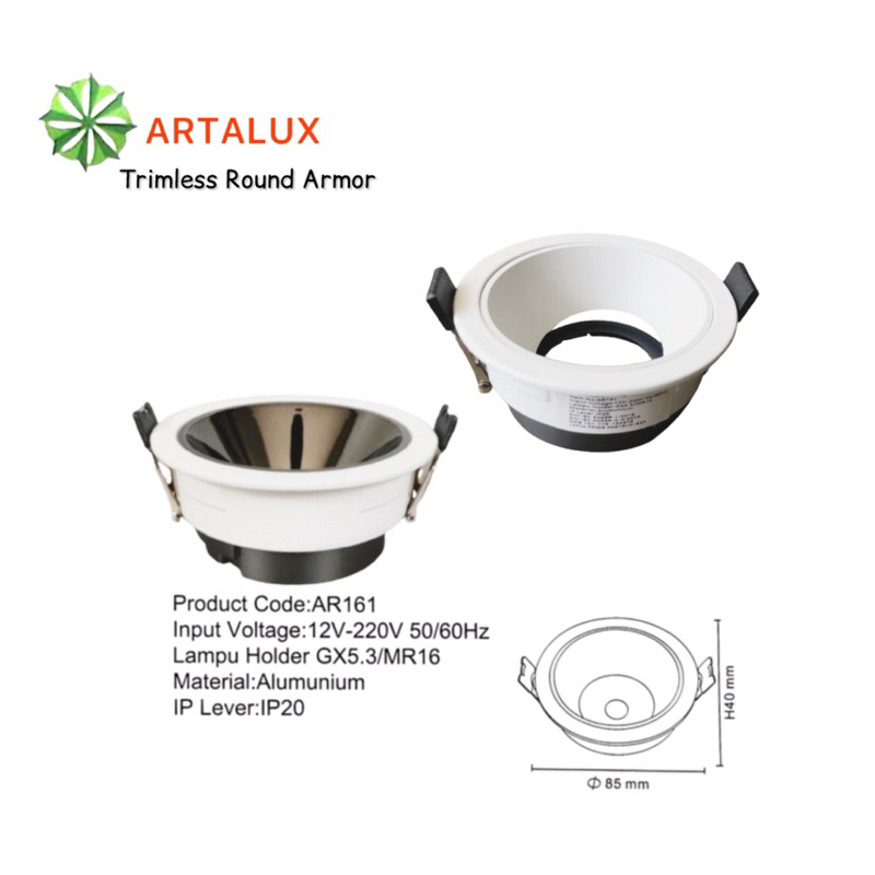 Jual kap downlight mr16 adjustable/artalux downlight trimless armour AR161 | Shopee Indonesia