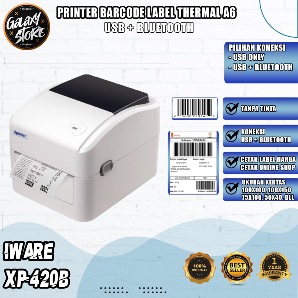 Jual PRINTER BARCODE THERMAL ALAMAT RESI DAN LABEL BARCODE XP-420B Size ...