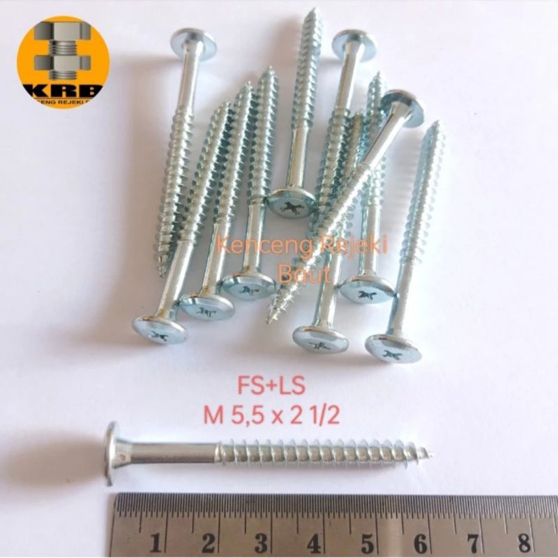 Jual Sekrup FS+LS M5,5x2 1/2" / Sekrup Furniture panjang 6,25 cm, Obeng ...