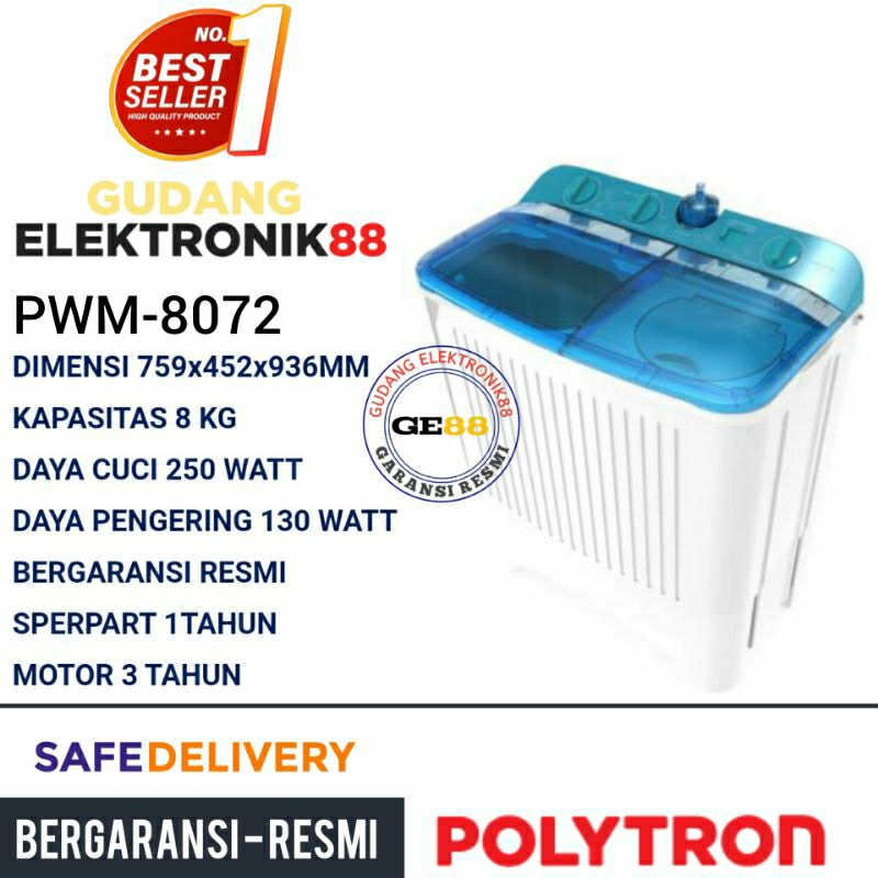 Jual Mesin Cuci 2 Tabung Polytron 8 Kg PWM-8072 Low Watt Hijab Series ...