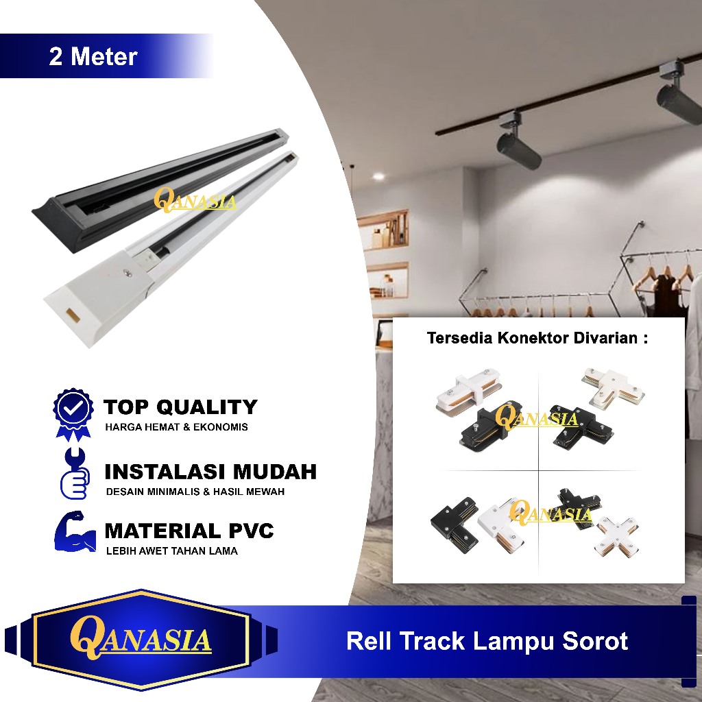 Jual Rel Lampu Sorot 2M Track Light Plafon Hitam Putih 2 Meter | Shopee ...