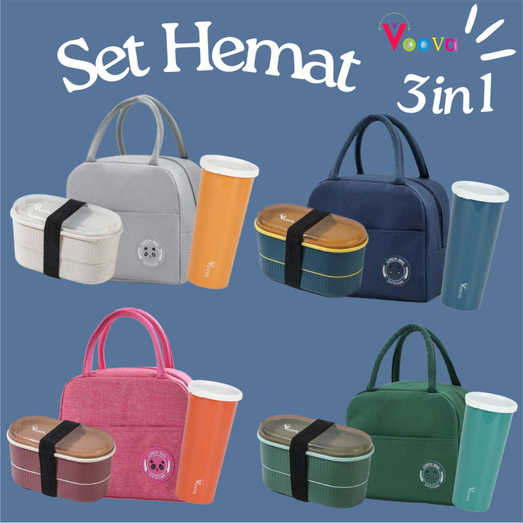 Jual VOOVA Paket Set Hemat 3 In 1/ Bundling Lunch Box/ Bundling Lunch Bag/ Paket Kotak Makan ...