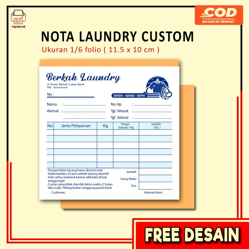 Jual Nota laundry ukuran 1/6 folio 2 rangkap | nota loundry | usaha ...