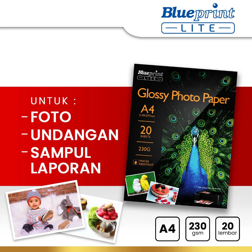 Jual Kertas Foto Glossy Photo Paper Poto BLUEPRINT Lite A4 - 10R 230 ...