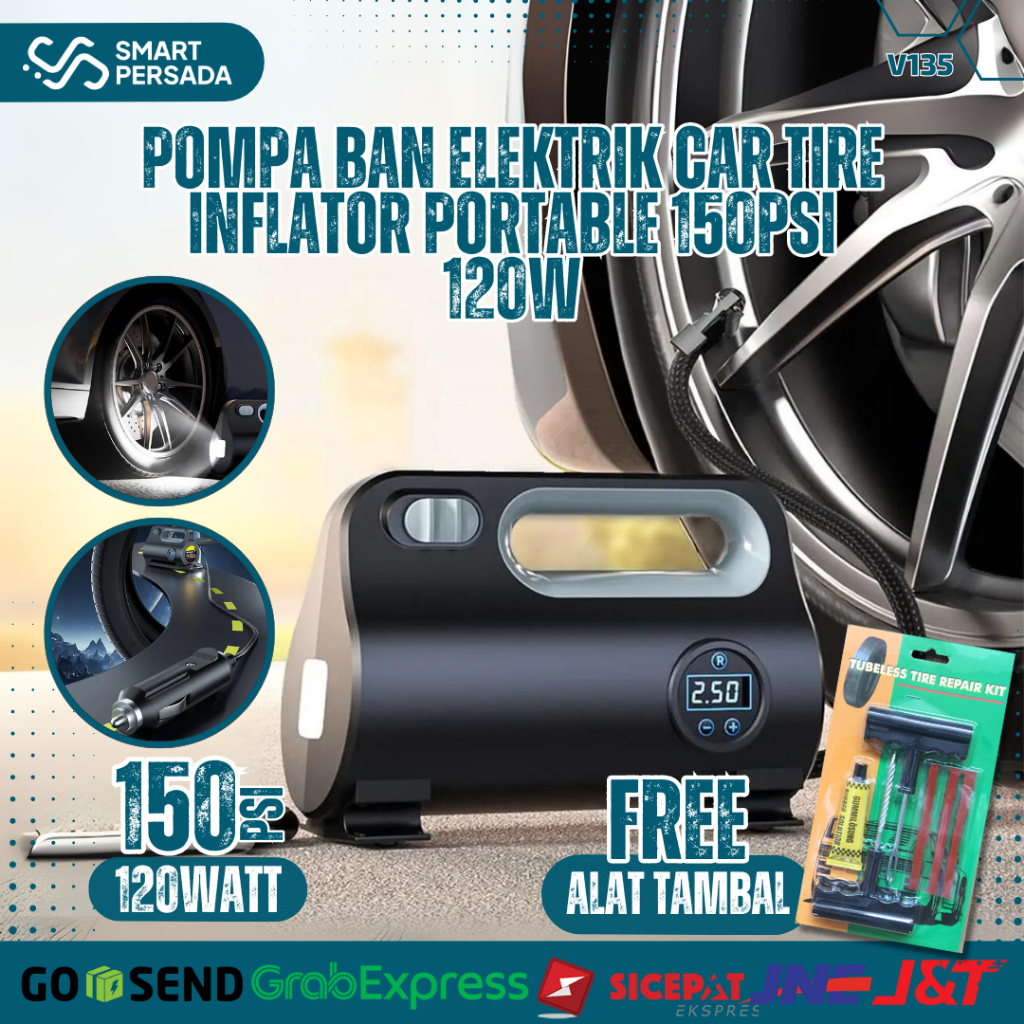 Jual Pompa Ban Mobil Car Elektrik Portable Kompa Angin Listrik 150 PSI ...