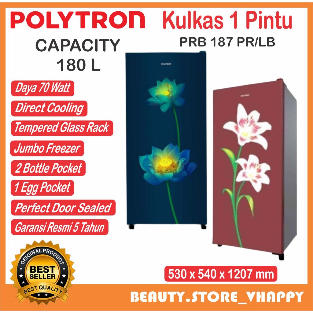 Jual Kulkas 1 Pintu POLYTRON 180 Liter PRB 187 PR/LB Garansi Resmi ...