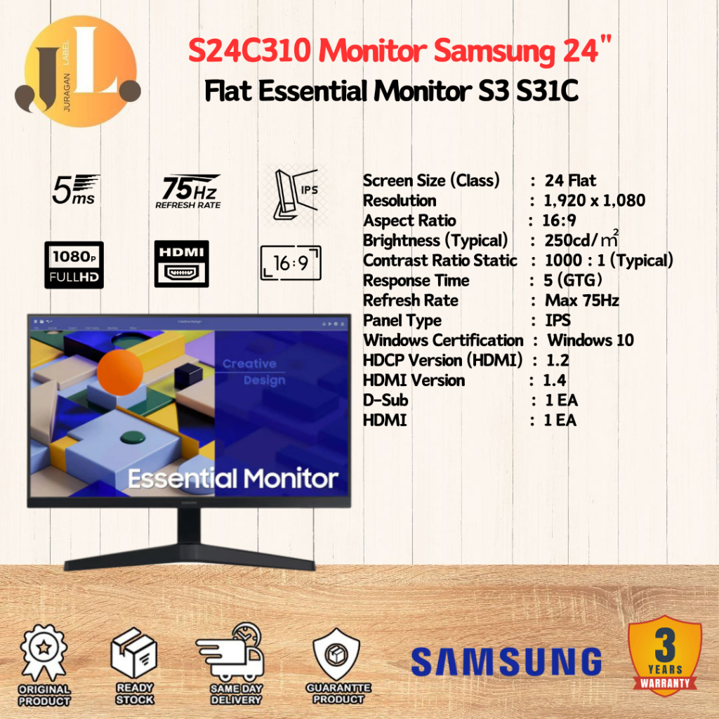 Jual Monitor Samsung 24" Inch S3 S31C S24C310 FHD HDMI Bezelless ...