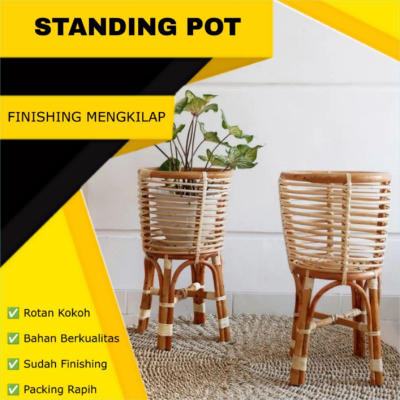 Jual Standing Pot Rotan Natural Finishing Mengkilap / Tempat Vas Bunga ...