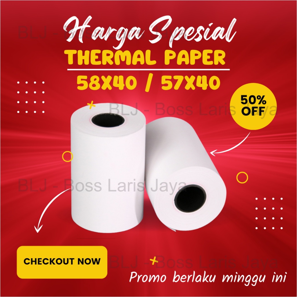 Jual KERTAS THERMAL STRUK KASIR / PPOB PAPER ROLL 58X40 / 57X40 TERMAL ...