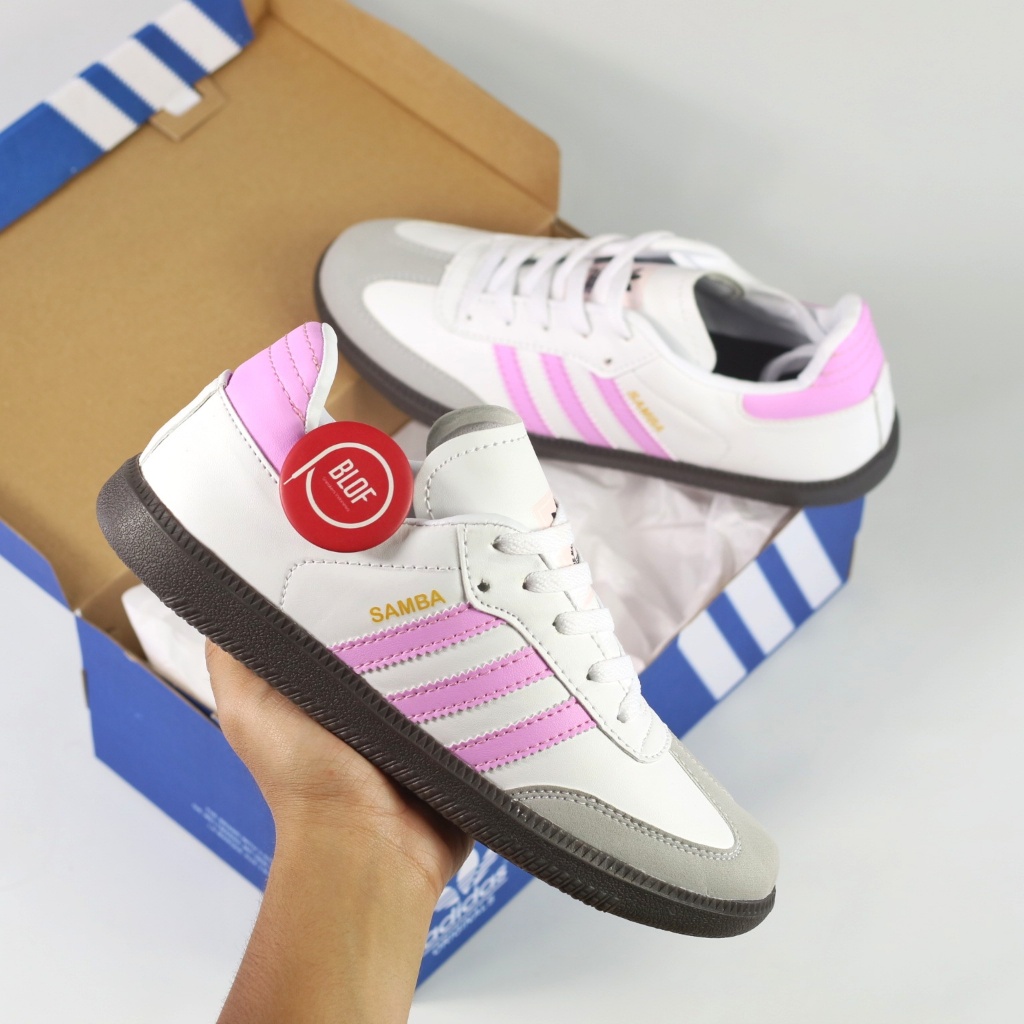 Jual (COD) SEPATU CASSUAL WANITA AD SAMBA PUTIH LIST PINK PREMIUM ...
