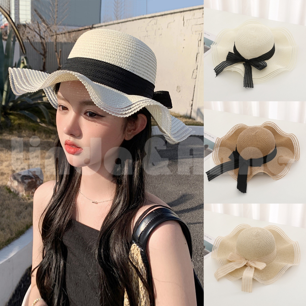 Jual L&A - Topi Pantai Wanita Gelombang Topi Bundar Aksen Pita Cantik | Shopee Indonesia