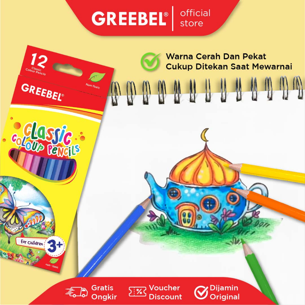 Jual GREEBEL Pensil Warna (7012) Classic Color Pencils 12 Warna ...
