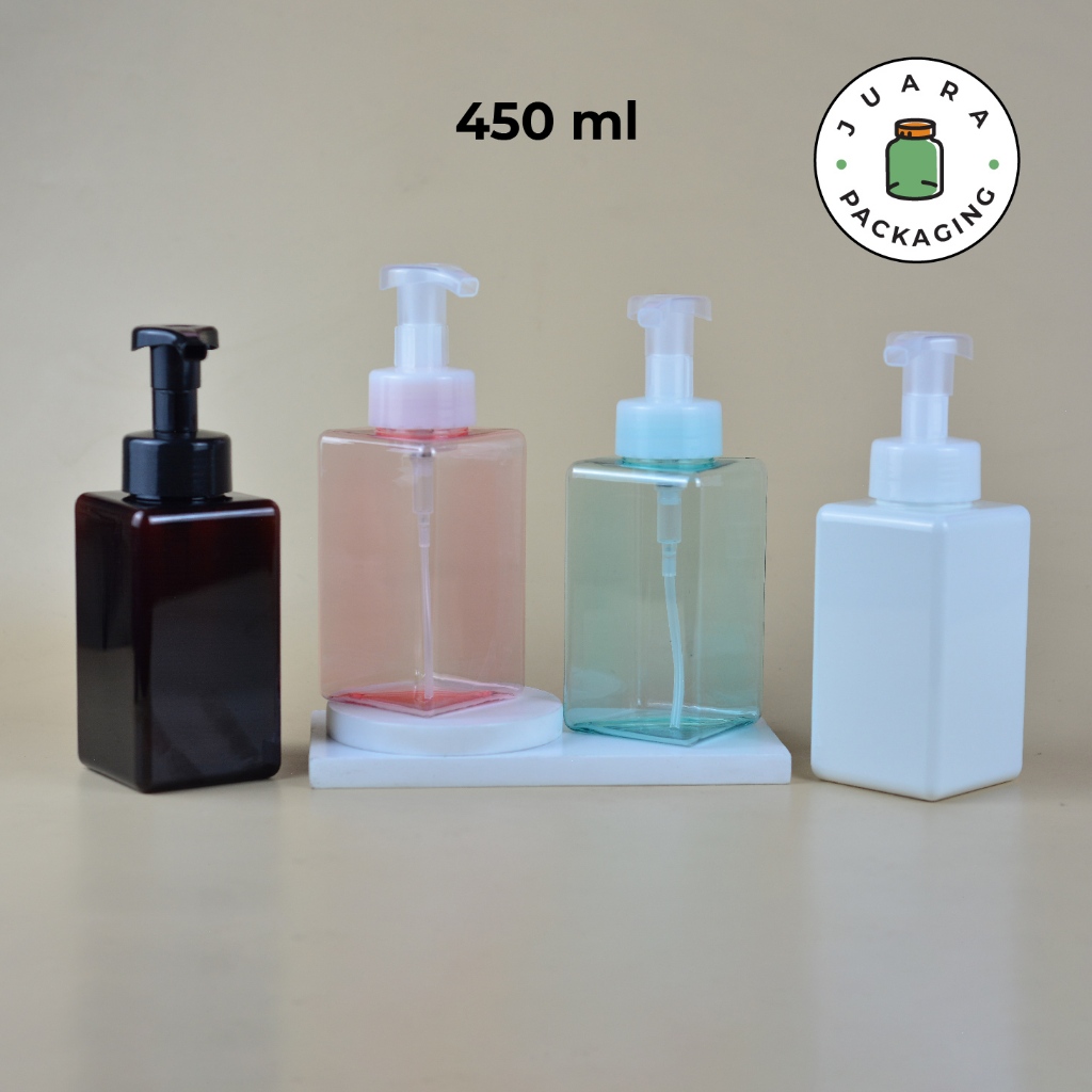 Jual Botol Pump Plastik 450ml Kotak Warna Pink Biru Putih Amber Tutup ...