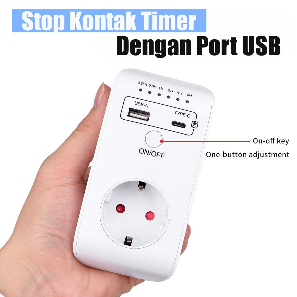 Jual stop kontak Timer digital countdown 220V 16A dengan port USB untuk ...