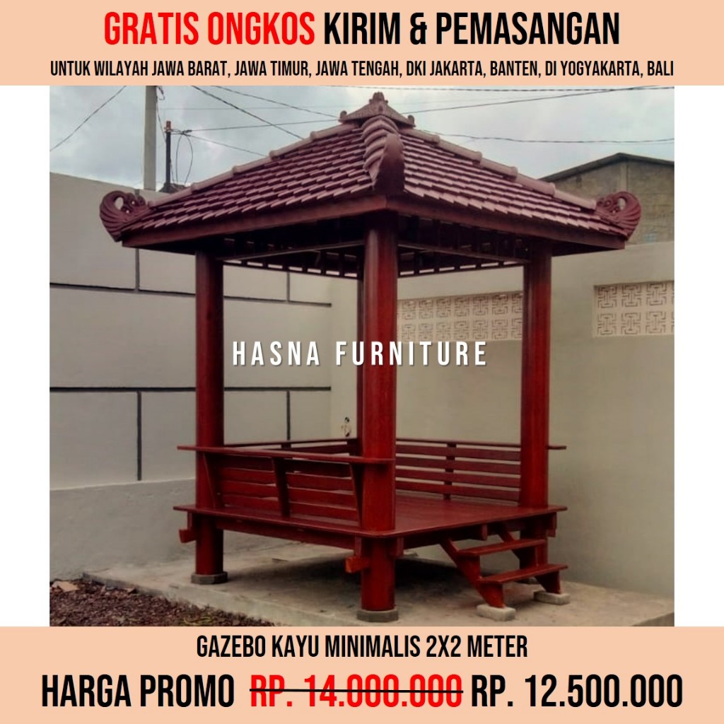 Jual Gazebo Kayu Minimalis Sederhana Ukuran 2x2 Meter Atap Genteng ...