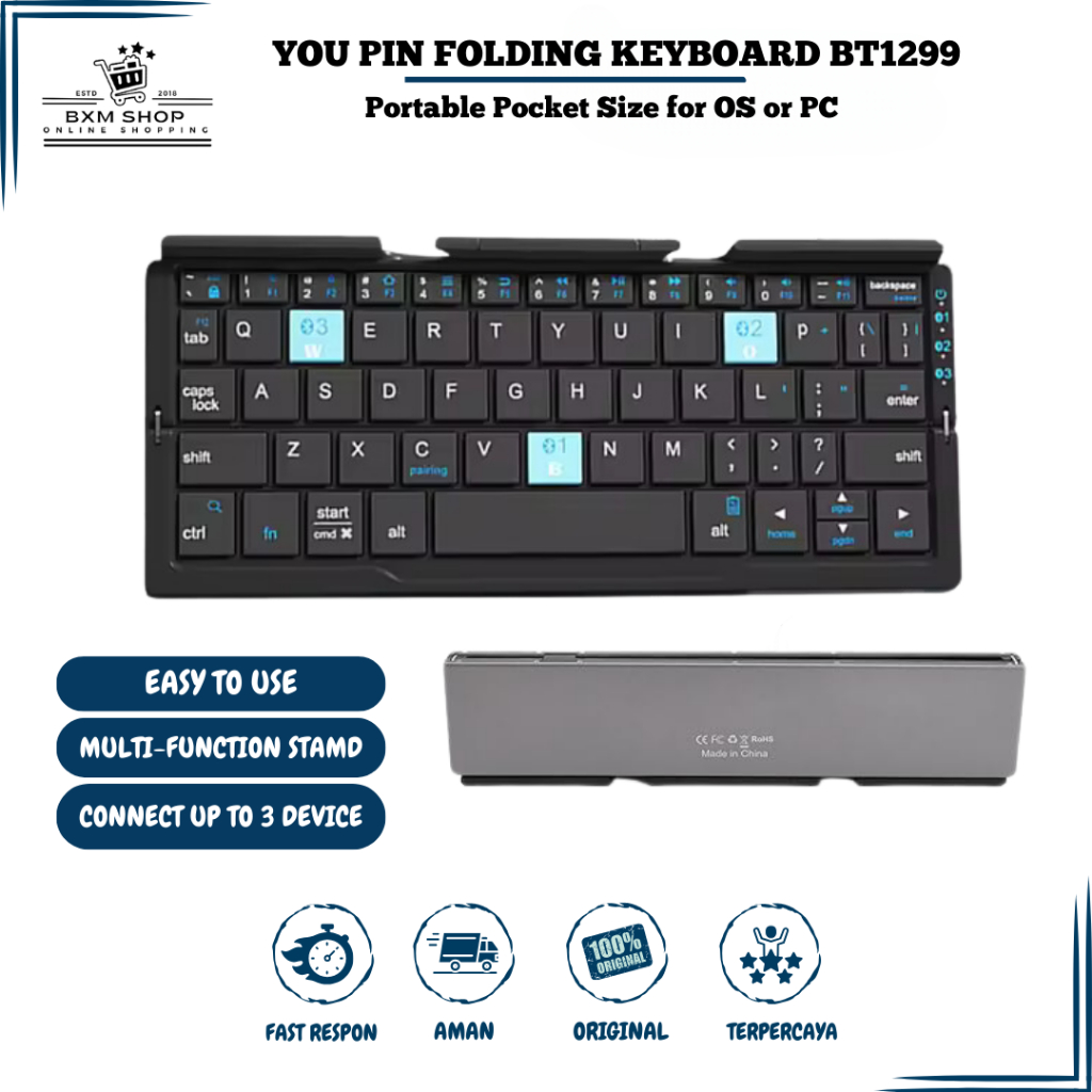 Jual YOU PIN Folding Wireless Keyboard BT1299 with Stand,Quiet Aluminum ...