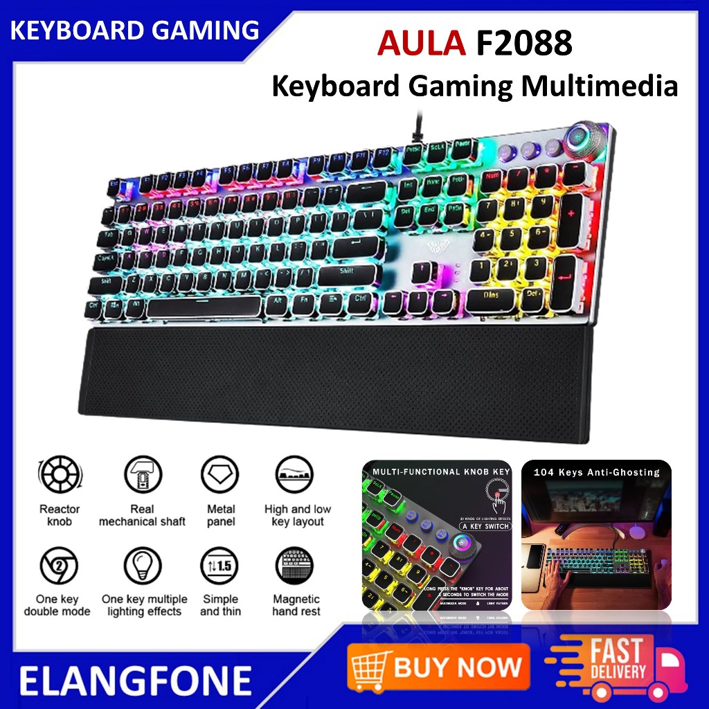 Jual Keyboard Gaming RGB Mechanical Multimedia Aula F2088 Punk | Shopee ...