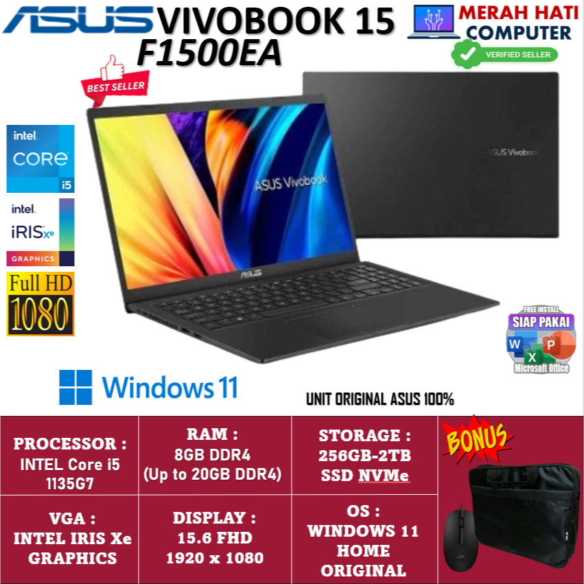 Jual Laptop Asus Vivobook 15 F1500EA Intel i5 1135G7 8GB 256GB 15.6 FHD ...