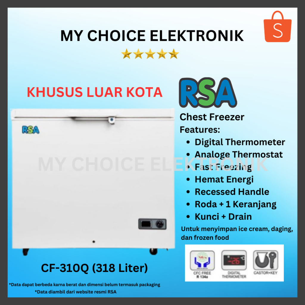Jual RSA Chest Freezer CF-310 / CF-310Q / CF-310 Q [VIA KARGO] | Shopee ...