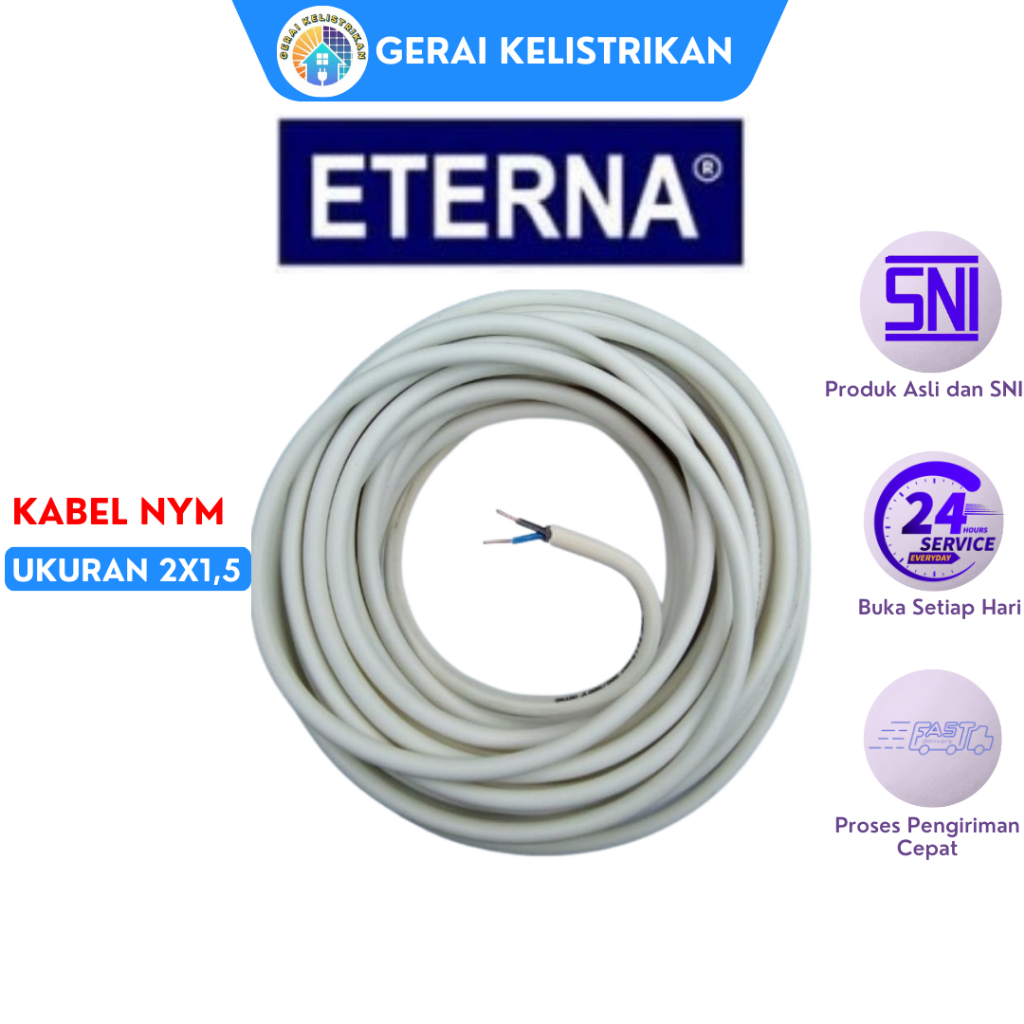 Jual Kabel NYM 2x1,5 ETERNA Kabel LIstrik Kawat Tembaga Harga Meteran | Shopee Indonesia