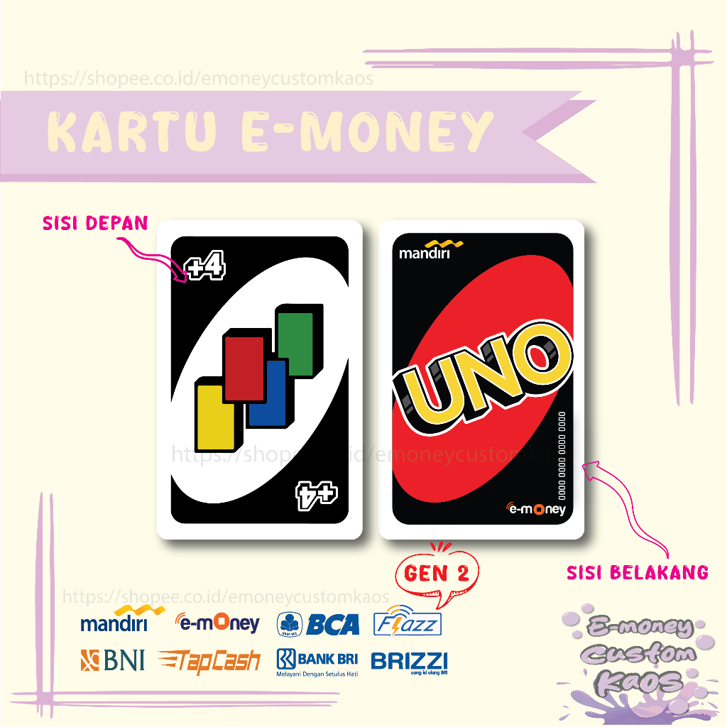 Jual KARTU EMONEY UNO CARD +4 HITAM BLACK ETOLL MANDIRI FLAZZ BCA GEN 2 ...
