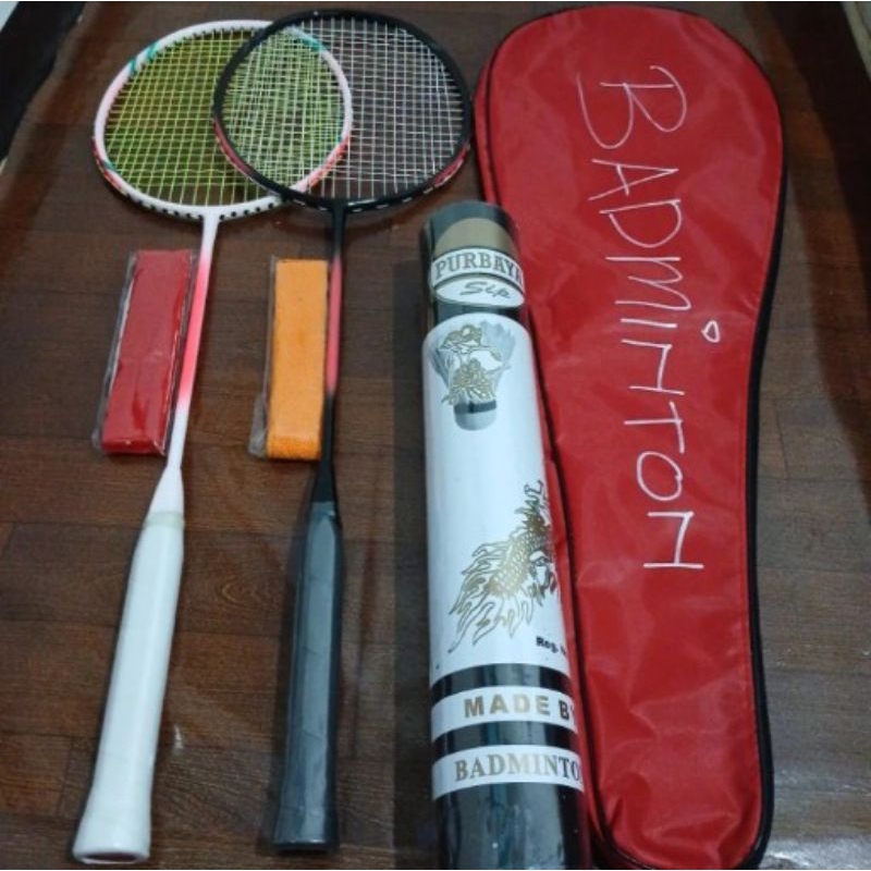 Jual Raket Badminton Komplit 2 raket, Tas, 2 grip, dan 1 slop kok isi ...