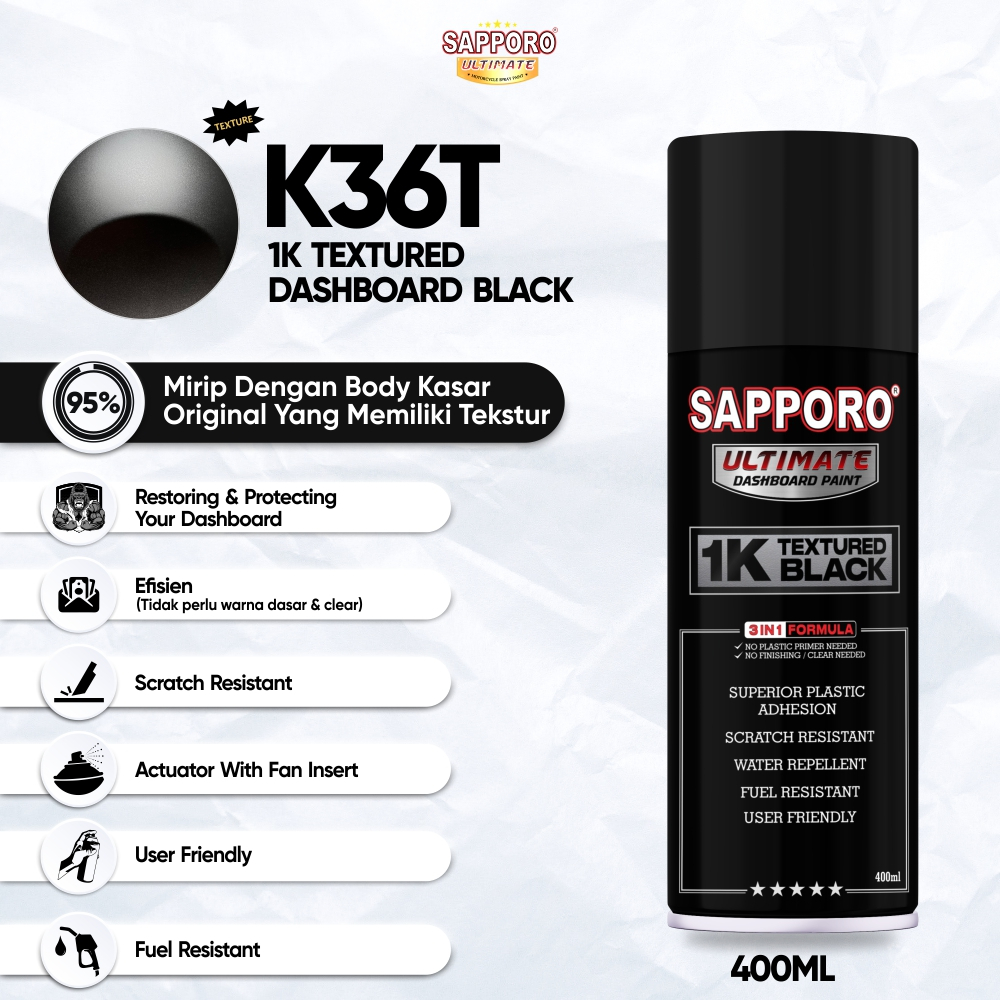 Jual Sapporo Ultimate K36T 1K Textured Dashboard Black / Cat Spray Semprot Aerosol Terbaik ...
