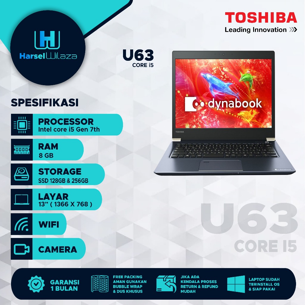 Jual Laptop Slim Mulus Murah Toshiba U63 I5 Generasi 7 | Shopee Indonesia