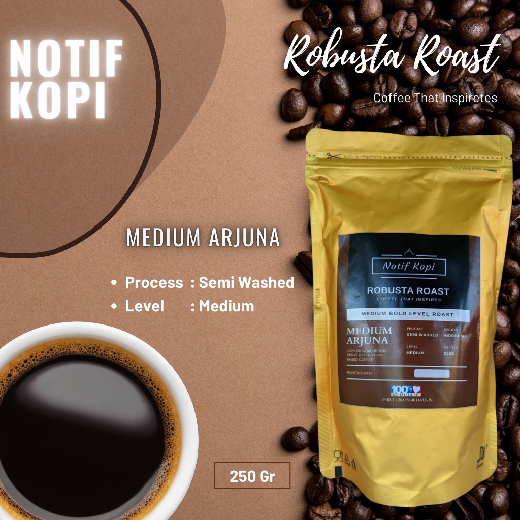 Jual Notif Kopi Robusta Roast Medium Arjuna 100% Premium | Shopee Indonesia