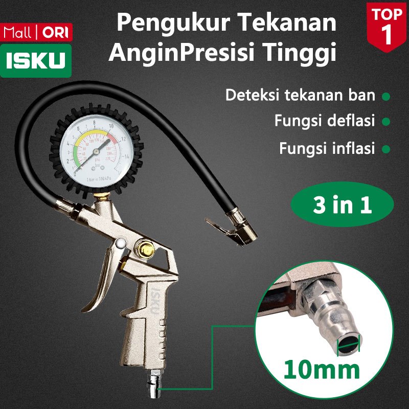 Jual ISKU Tire Pressure Gauge Tire Inflator Air Pressure Gun Isi Ukur ...