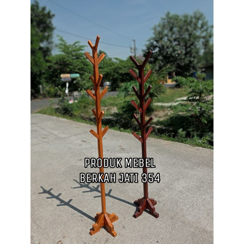 Jual stand hanger kayu estetik/ stand topi, tas, baju / ladder hanger ...