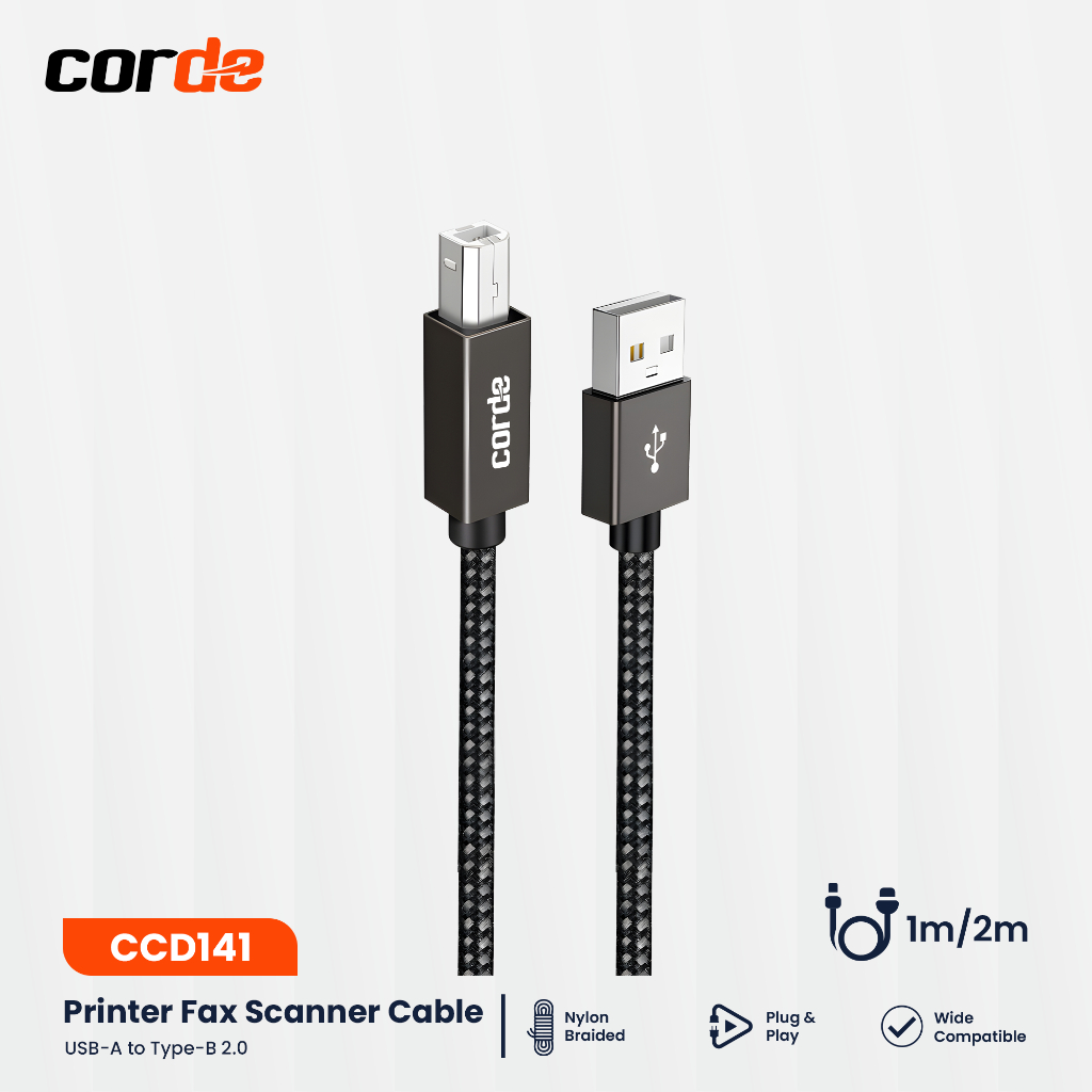 Jual CORDE Kabel Printer USB 2.0 Canon HP Epson Nylon Braided Hitam ...