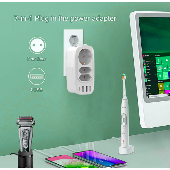 Jual ENZO URAGU STEKER DINDING 7 IN 1 (3 EU OUTLETS + 3 USB 1 TYPE C ...