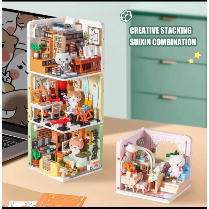 Jual INBRIXX Rumah Kucing Lucu Anime Street View Cute Cat Building ...