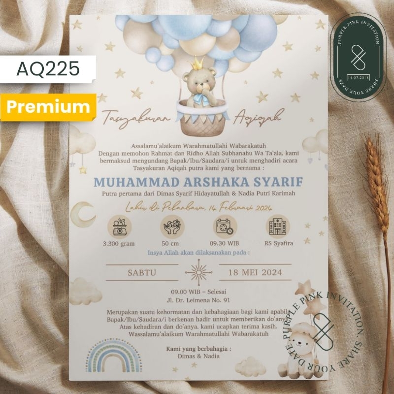 Jual Undangan Digital Aqiqah Code AQ225 Tema Bear Beruang Balon Udara ...