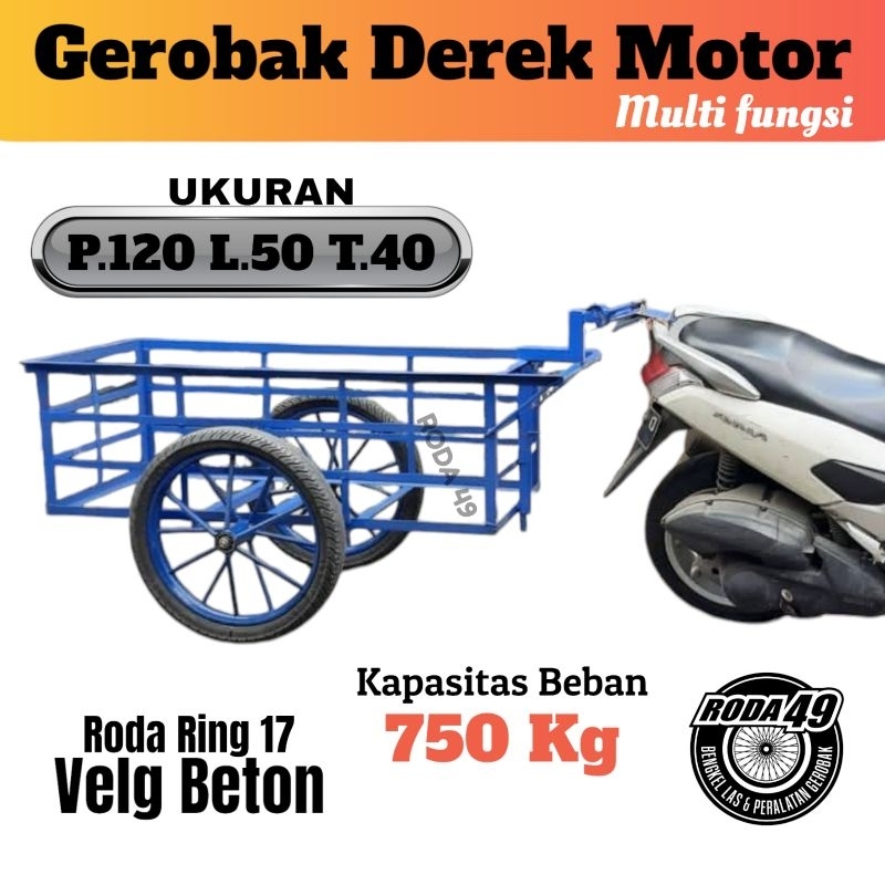 Jual Gerobak derek motor multifungsi ukuran 120x50x40 dorong bisa tarik ...