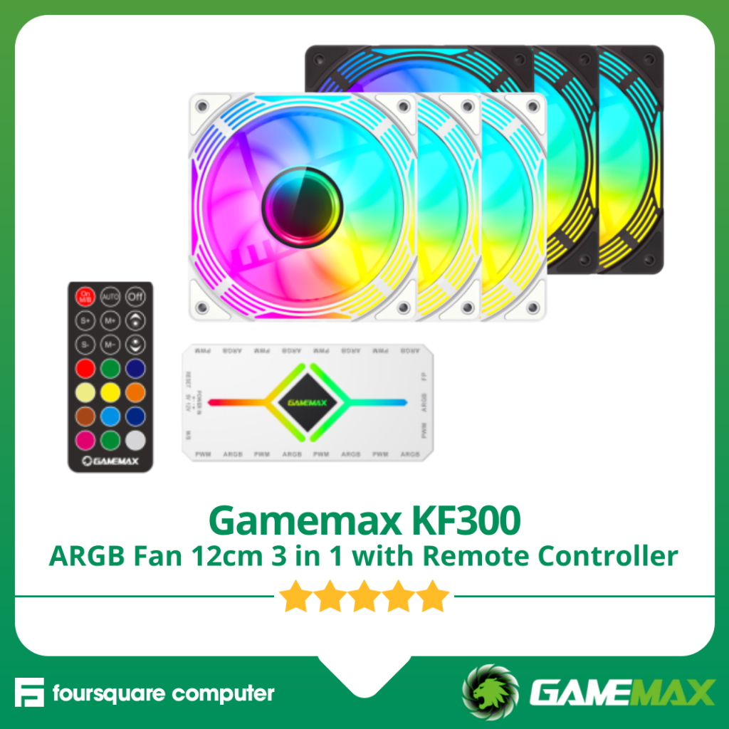 Jual Gamemax KF300 White & Black ARGB Fan 12cm 3in1 Kit with Remote ...