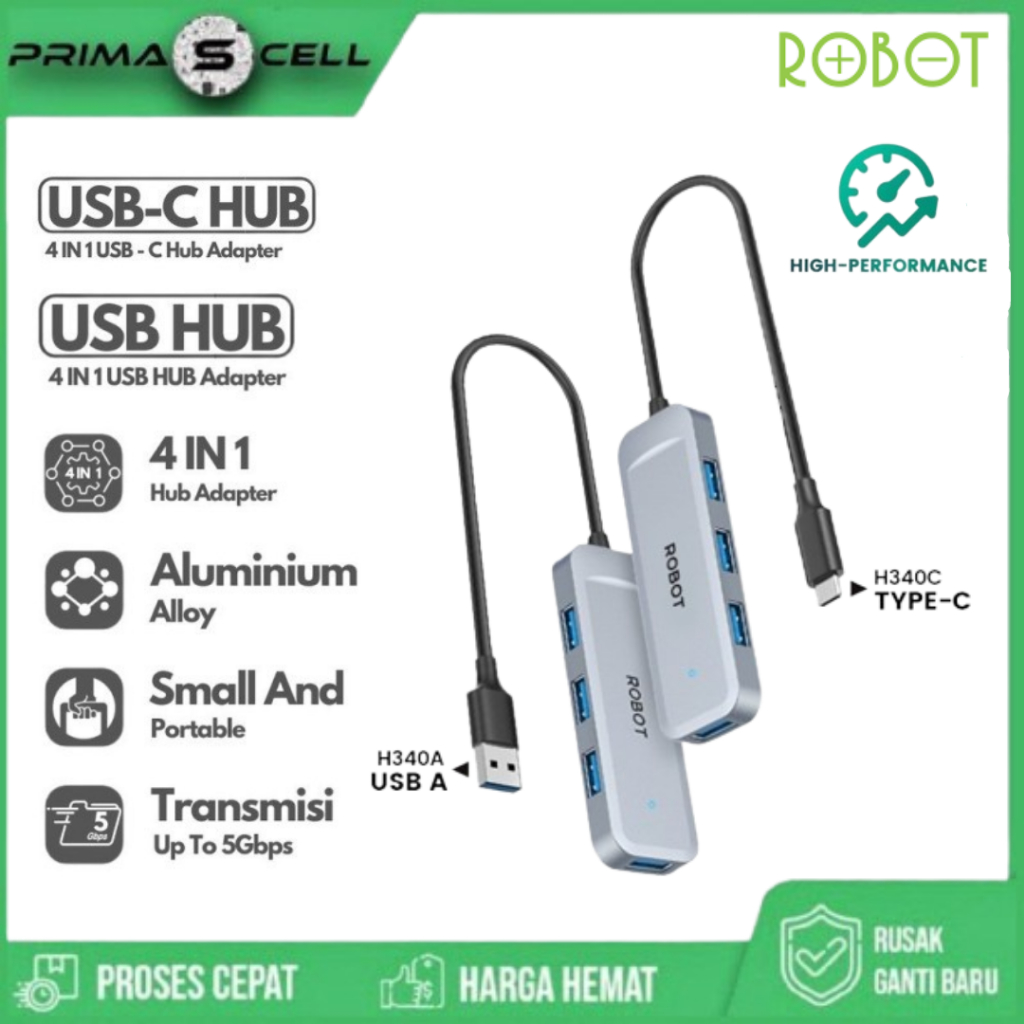 Jual ADAPTER HUB ROBOT H340 Type-C\USB 3.0 4 port High performance ...
