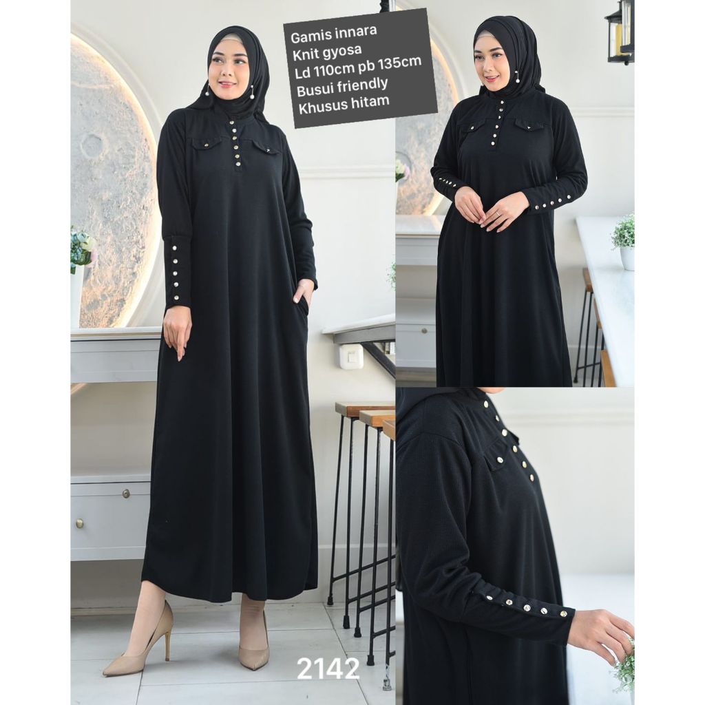 Jual GAMIS INARA KNIT PREMIUM [ BUSUI KANCING DADA ] 2142# KHUSUS HITAM TERBARU SUPER KEREN ...