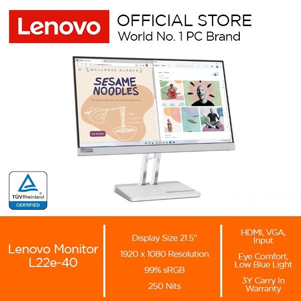 Jual [READY] Lenovo Monitor L22e-40 67AFKACBWW Cloud Grey 21.45" FHD VA ...
