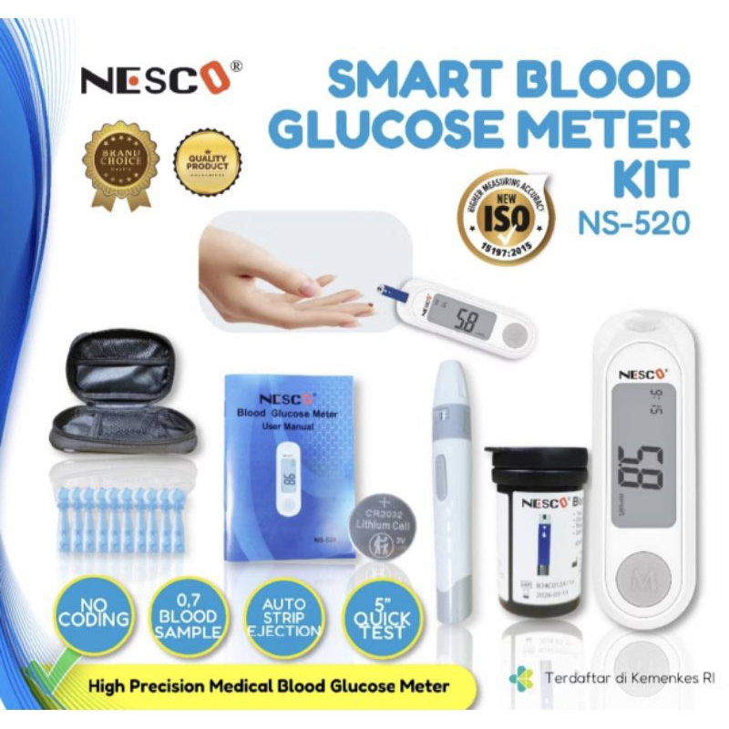 Jual Alat cek Gula darah Nesco NS-520 / Nesco blood Glucose meter set siap pakai | Shopee Indonesia