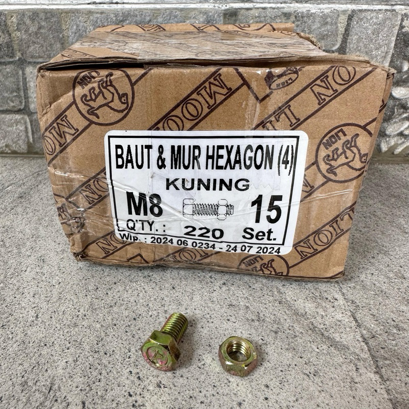 Jual Baut Mur Kuning 8x15 BMK Baut 12 per Dus | Shopee Indonesia
