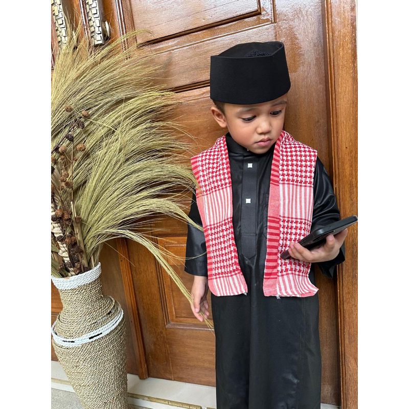 Jual Sorban instan anak arafat merah sorban langsung pakai motif arafat ...