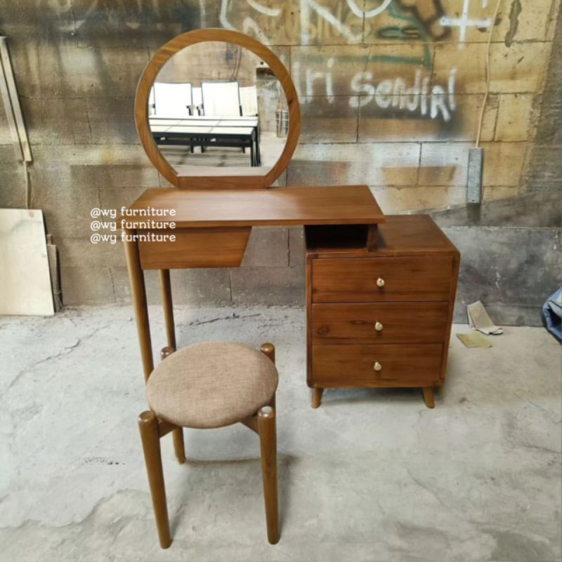 Jual Meja Rias Kaca Bulat Minimalis Kayu Jati, Meja Rias | Shopee Indonesia