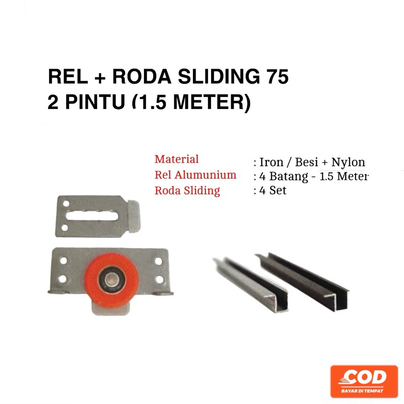 Jual Paket (2 Pintu) 4 Batang Rel 75 + 4 Set Roda SD 753 Huben Rel Pintu Lemari Sliding Pintu ...