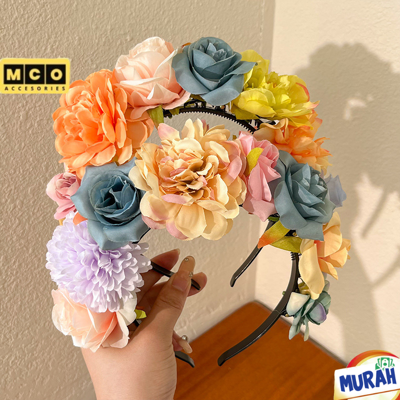 Jual Bando Kepang Bunga Artificial Flower Crown Aksesoris Rambut Wanita ...